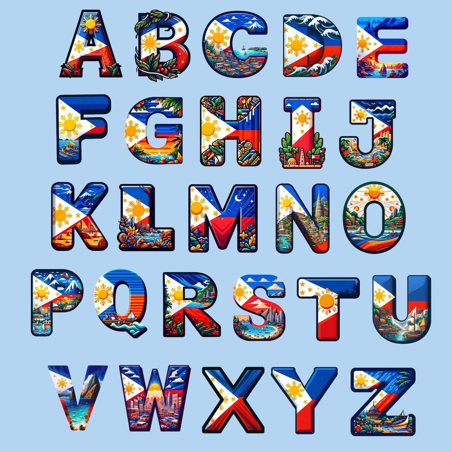 Philippines Font, Alphabet With Philippines Design, Philippines Letters ...