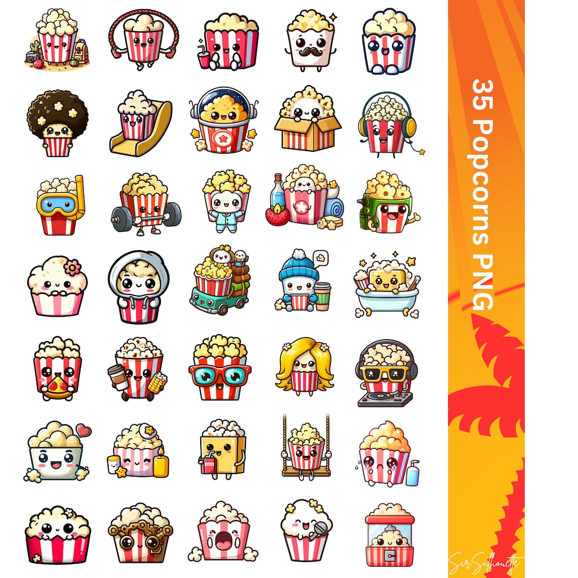 Cute Popcorn Digital Design for Stickers - Etsy