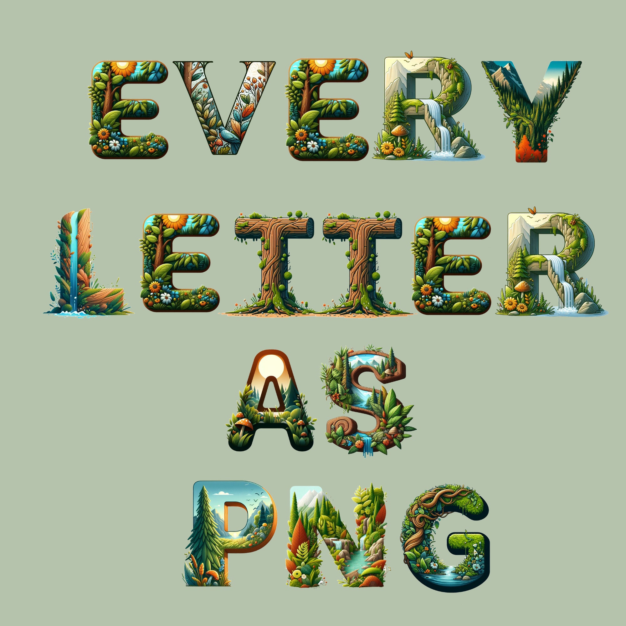 Nature Font, Alphabet With Nature Design, Forest Letters as Png - Etsy