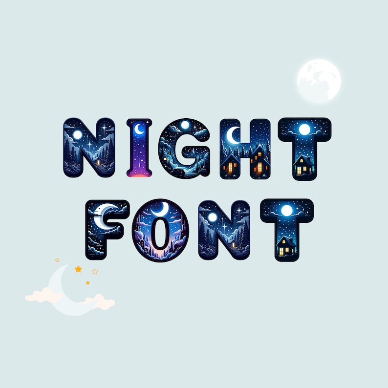 Night Font, Alphabet With Moonlight Design, Twilight Letters as Png - Etsy