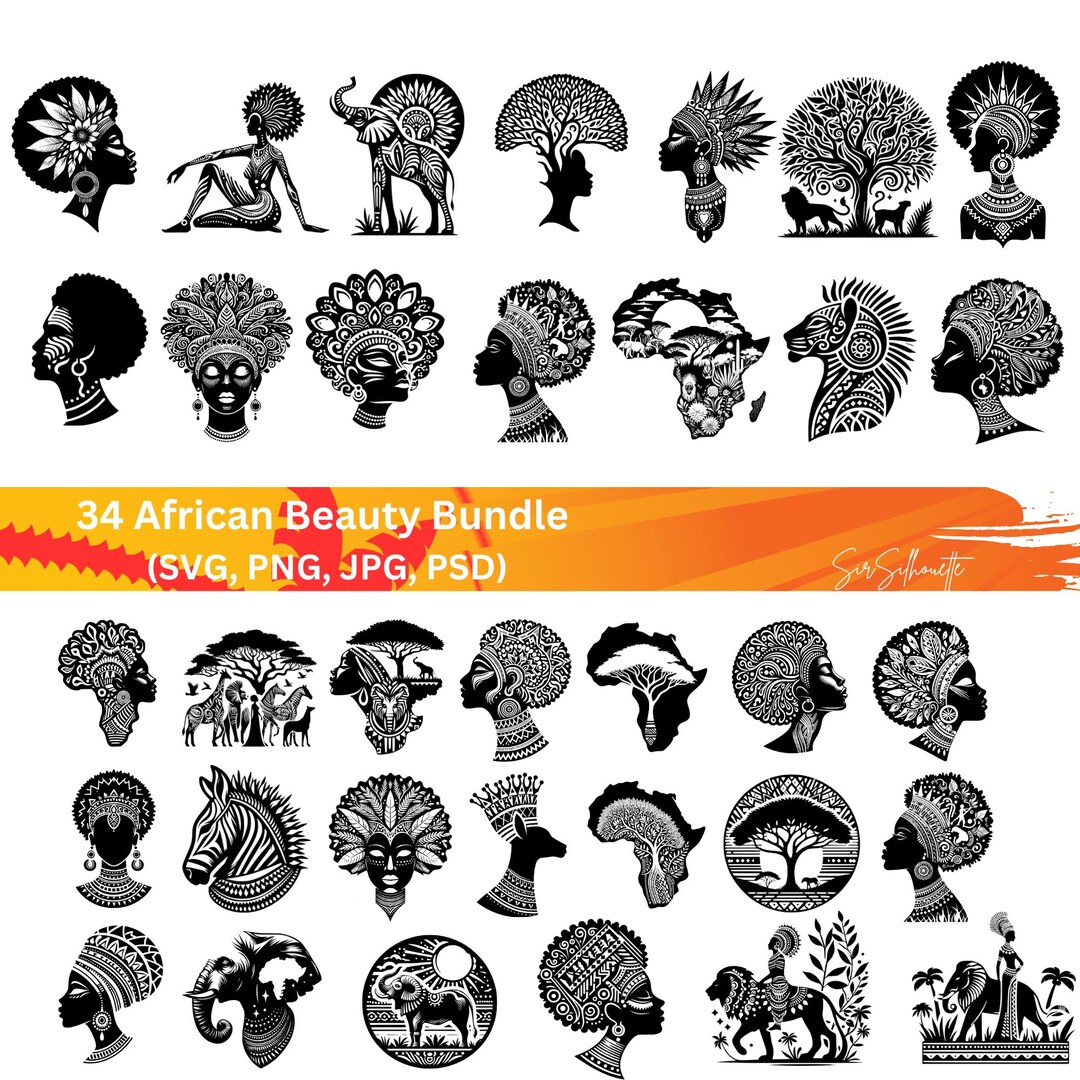 African Beauty Design SVG, 34 African Svg Bundle, PNG, PSD - Etsy