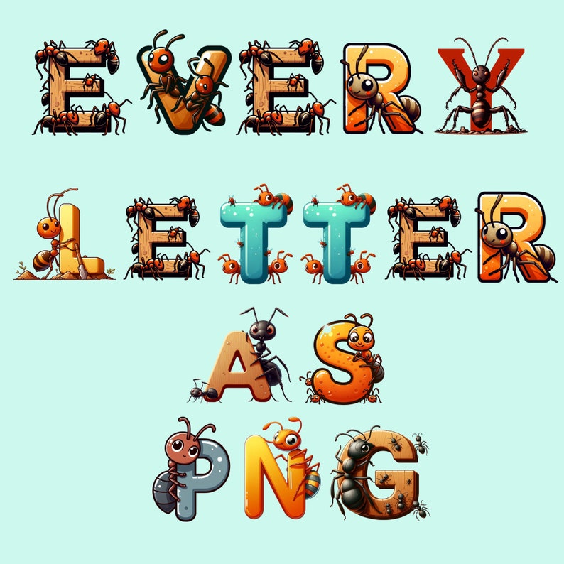Ant Alphabet Clipart, Insect Letters PNG, Picnic Bug Sublimation ...