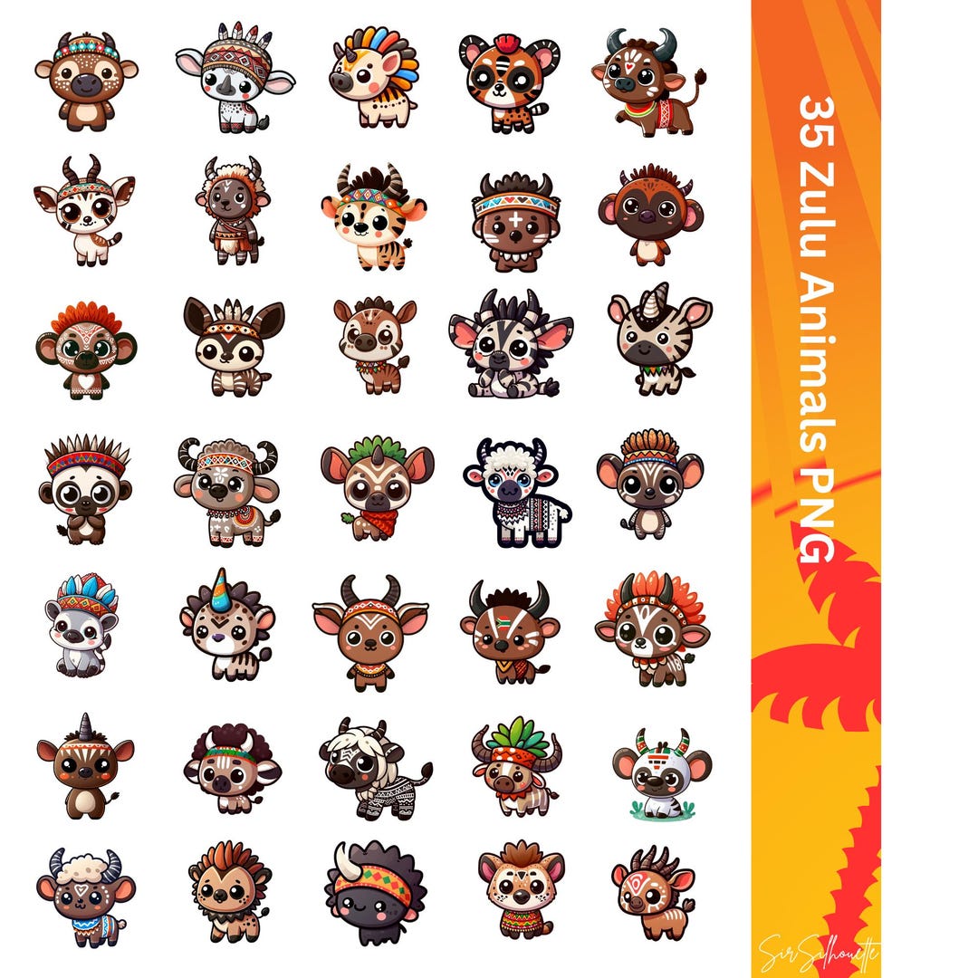 Cute Zulu Animal Digital Design for Stickers - Etsy