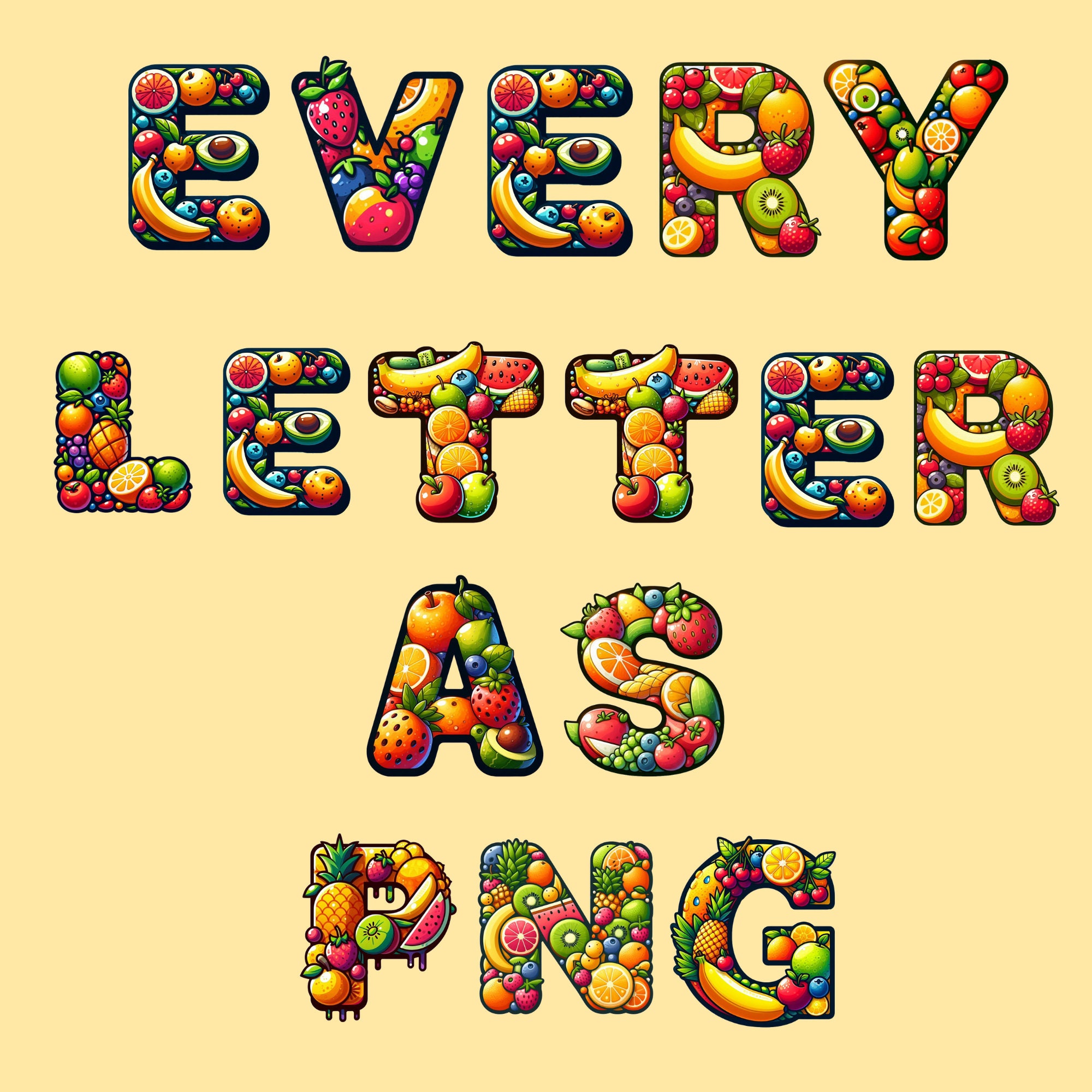 Fruit Font, Alphabet With Fruit Design, Fruit Letters as Png - Etsy