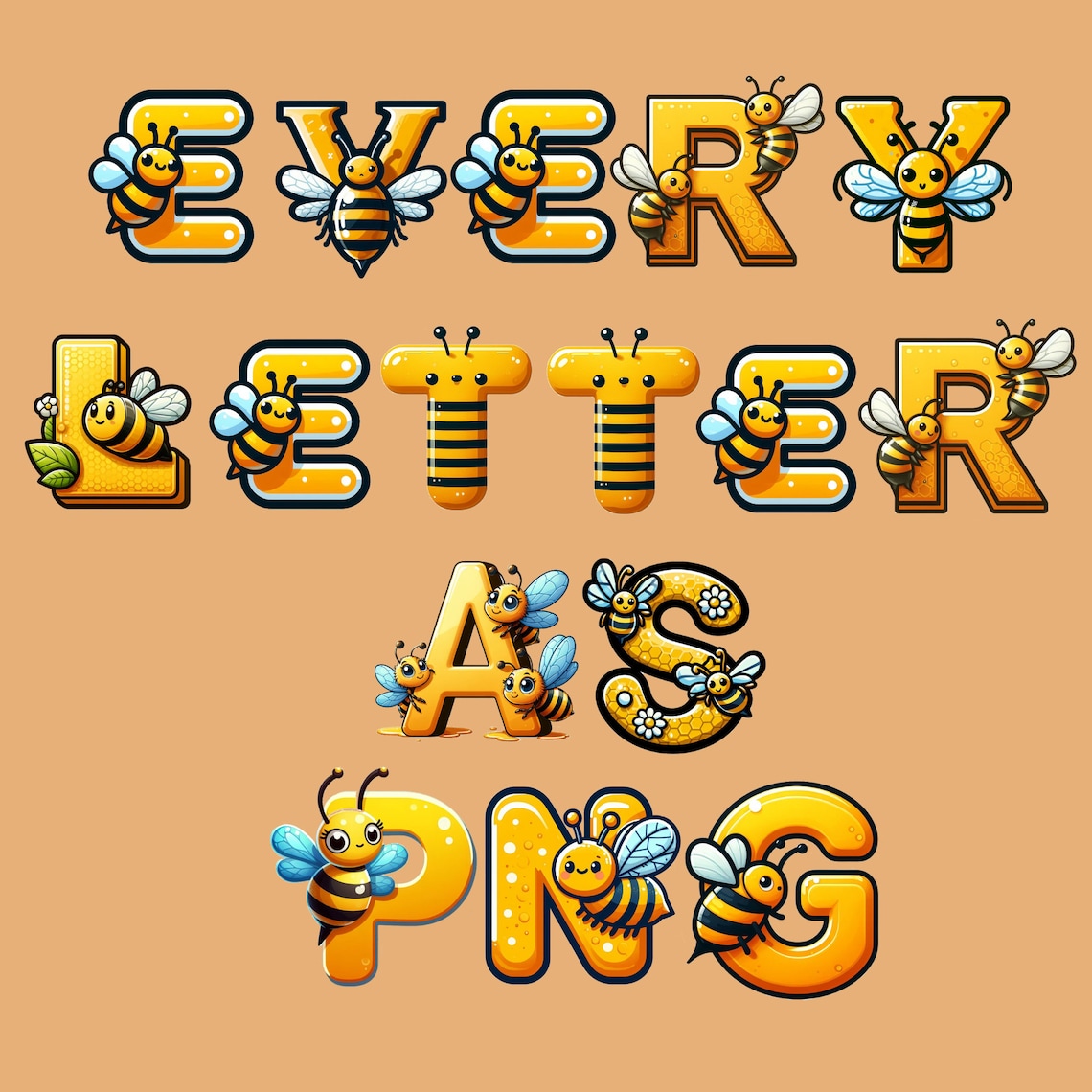 Bee Font, Alphabet With Bee Design, Bee Letters as Png - Etsy