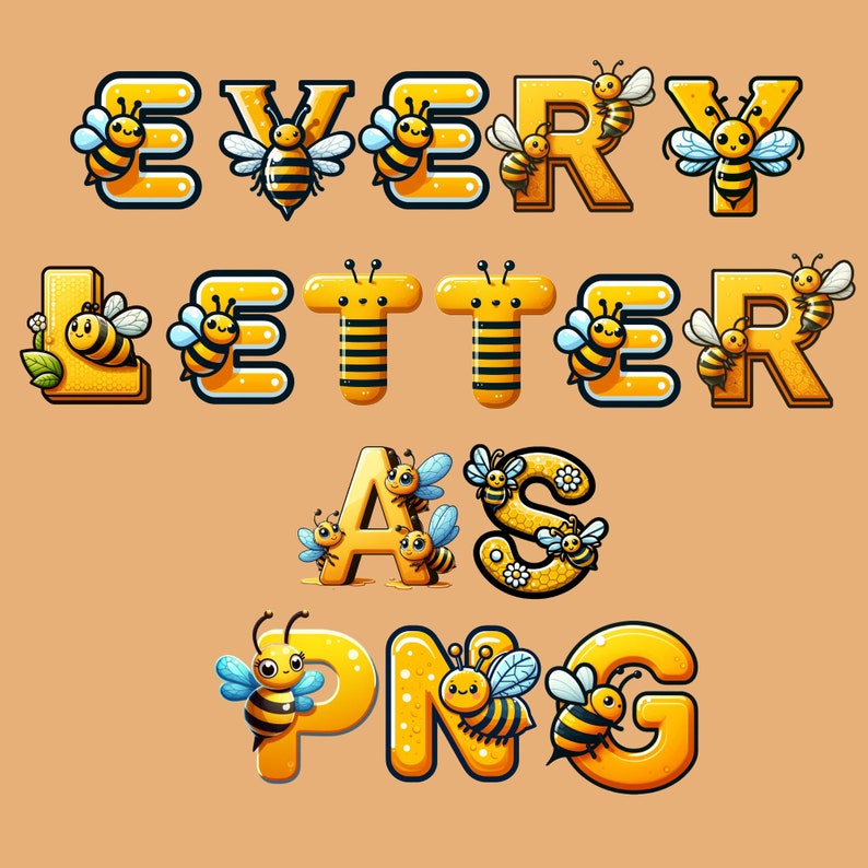 Bee Font, Alphabet With Bee Design, Bee Letters as Png - Etsy
