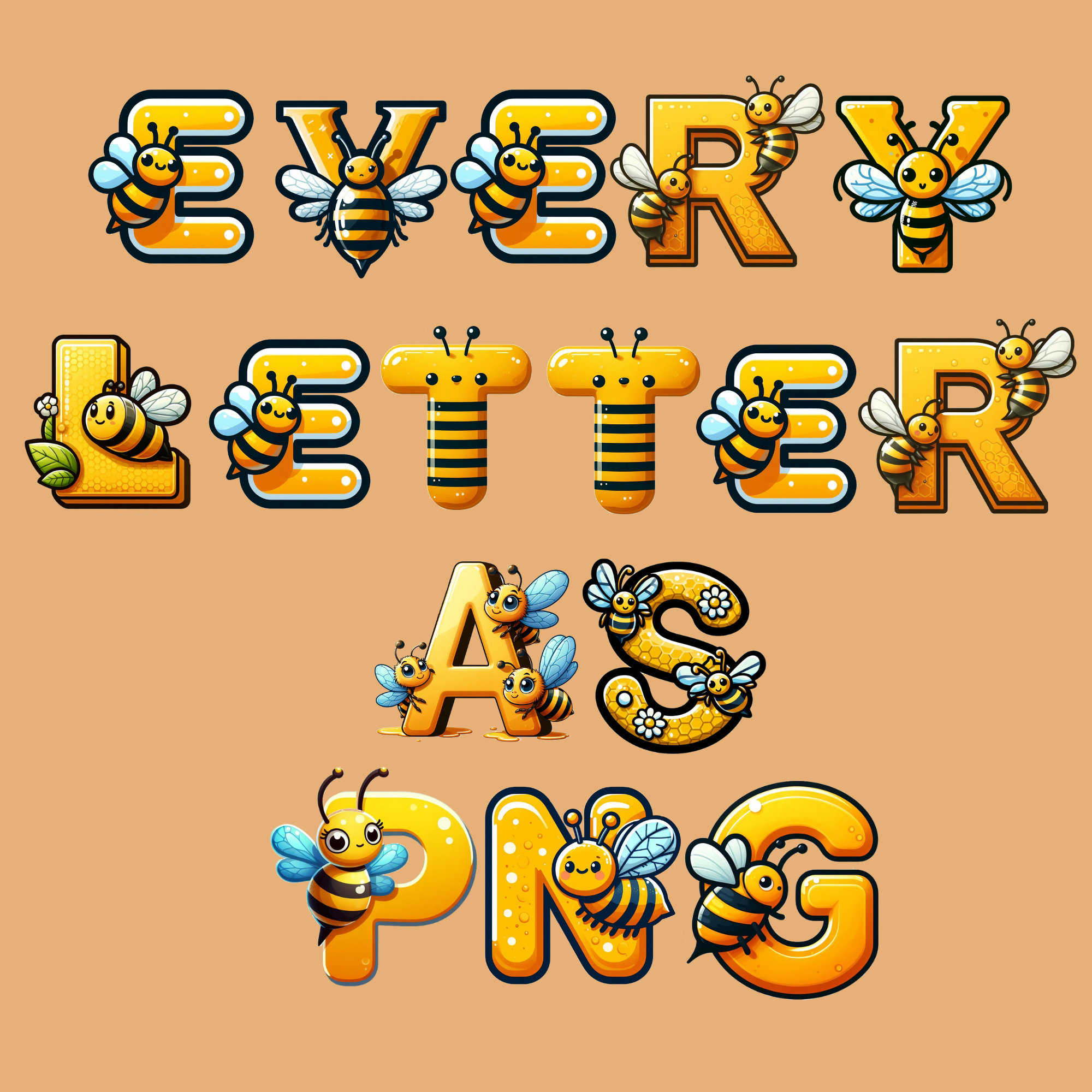Bee Font, Alphabet With Bee Design, Bee Letters as Png - Etsy