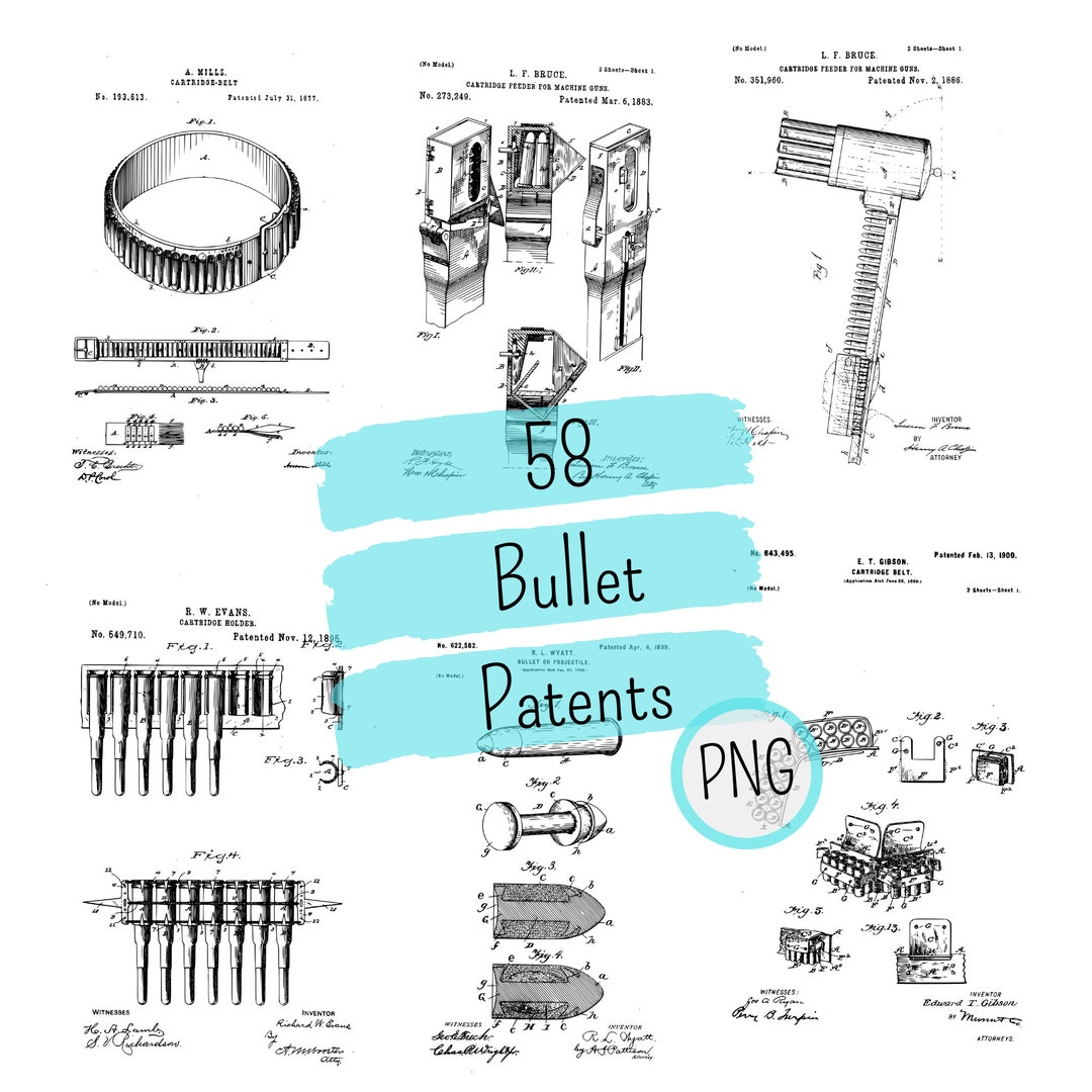 Bullet Patents, Vintage Cartridge Illustrations, Patent Png - Etsy
