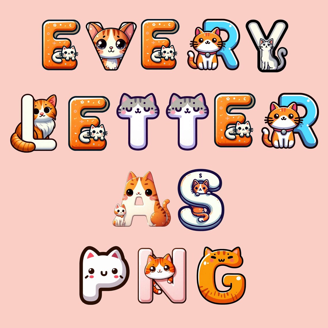 Cat Font, Alphabet With Cat Design, Cat Letters as Png - Etsy
