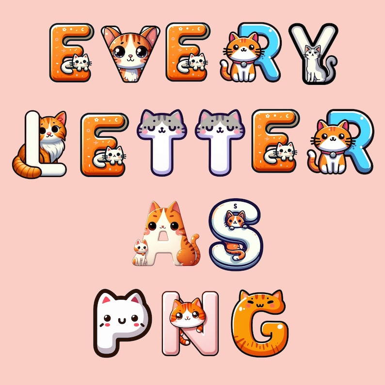 Cat Font, Alphabet With Cat Design, Cat Letters as Png - Etsy