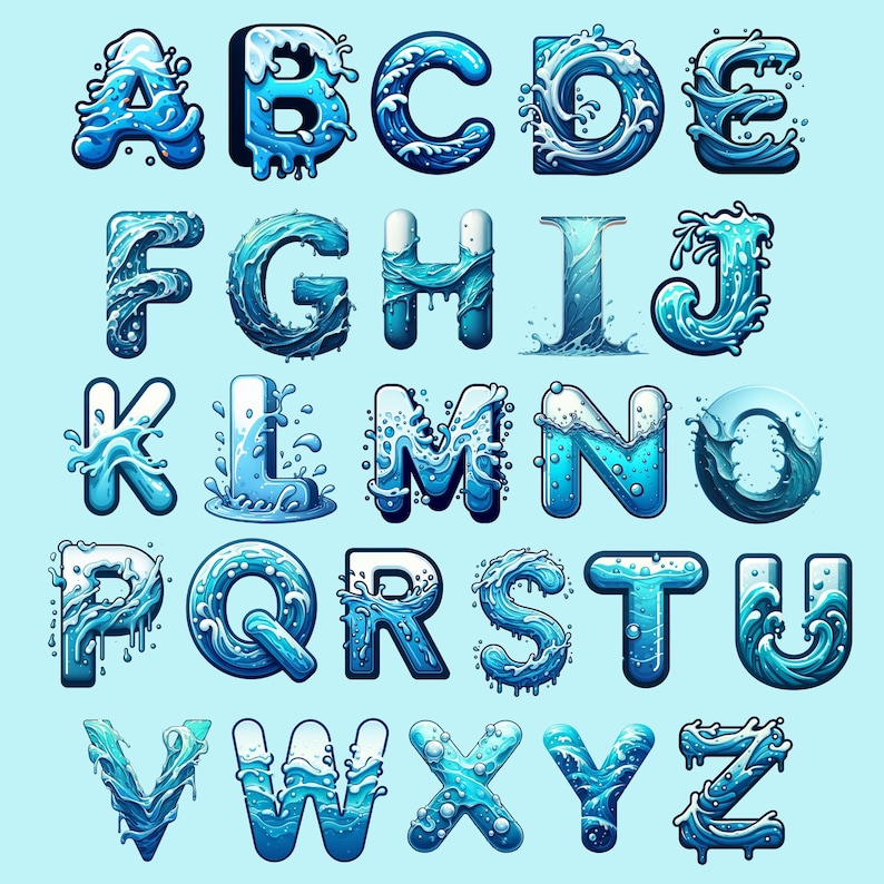Water Font, Alphabet With Water Design, Water Letters as Png - Etsy