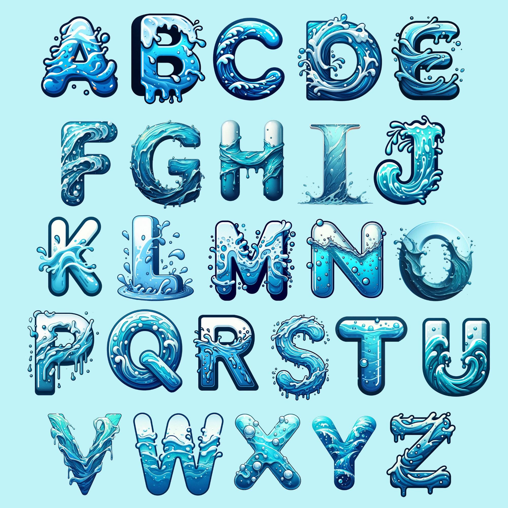 Water Font, Alphabet With Water Design, Water Letters as Png - Etsy