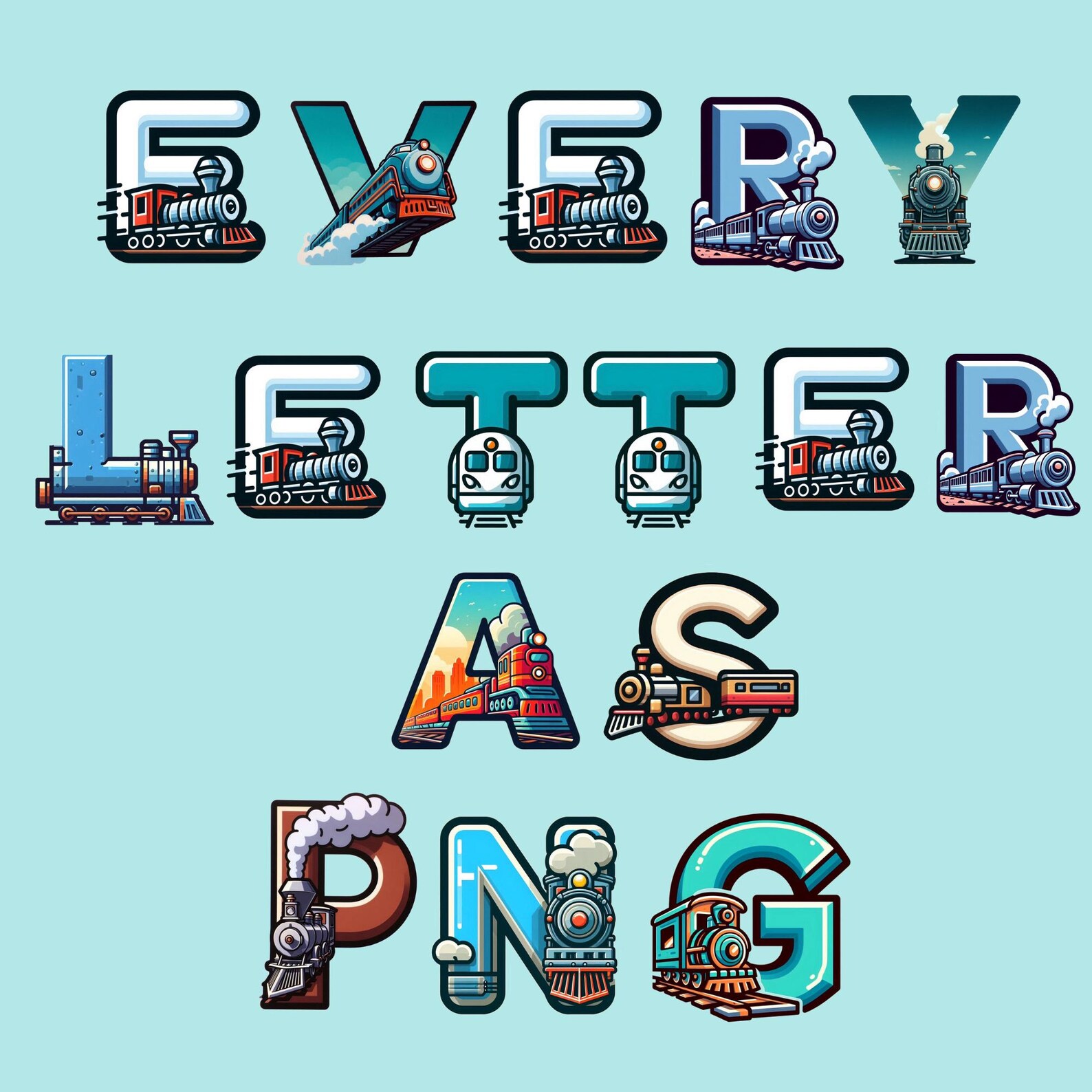 Train Font, Alphabet With Train Design, Train Letters as Png - Etsy