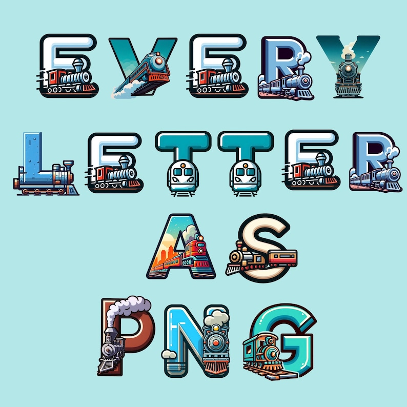 Train Font, Alphabet With Train Design, Train Letters as Png - Etsy
