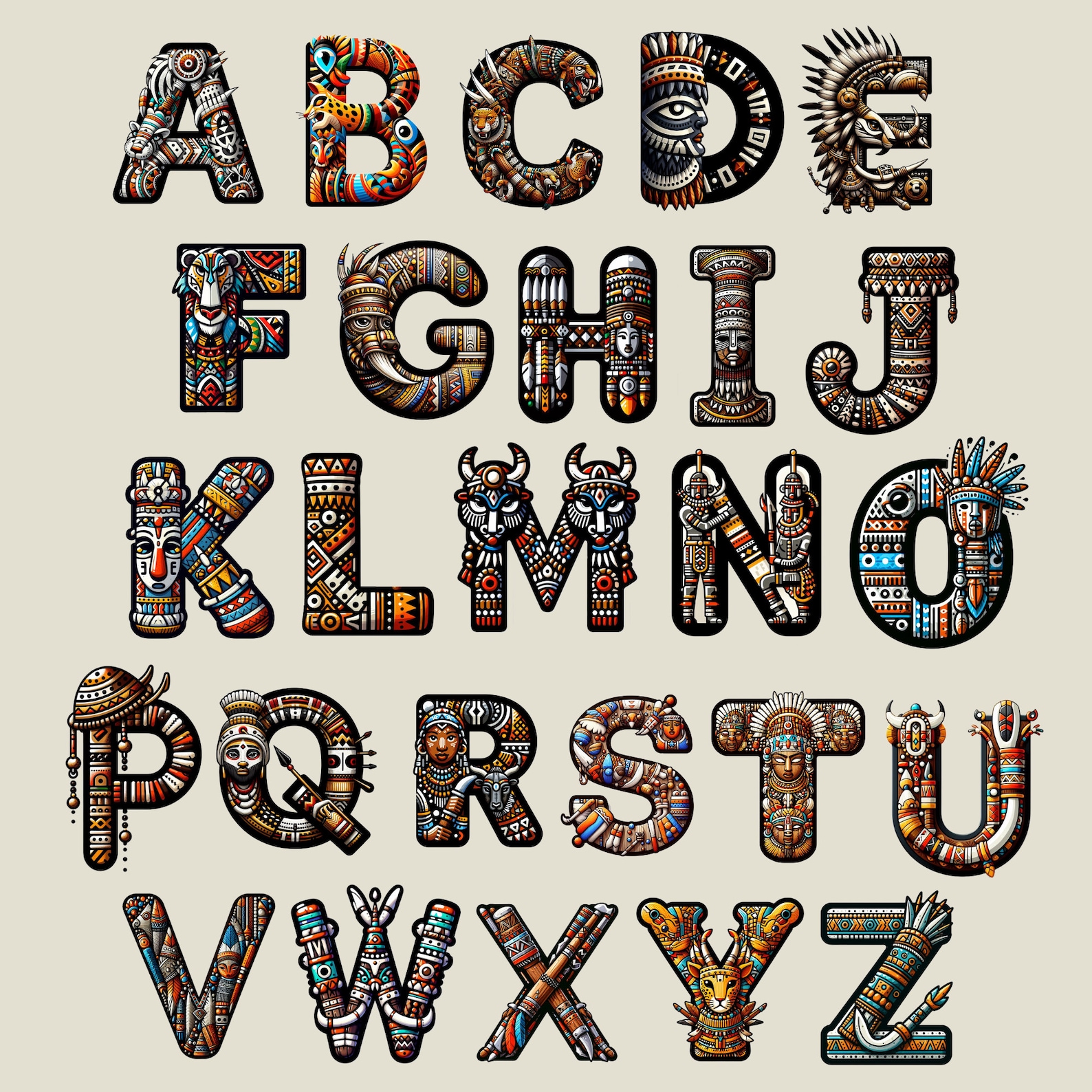 Zulu Font, Alphabet With Zulu Design, Zulu Letters as Png - Etsy
