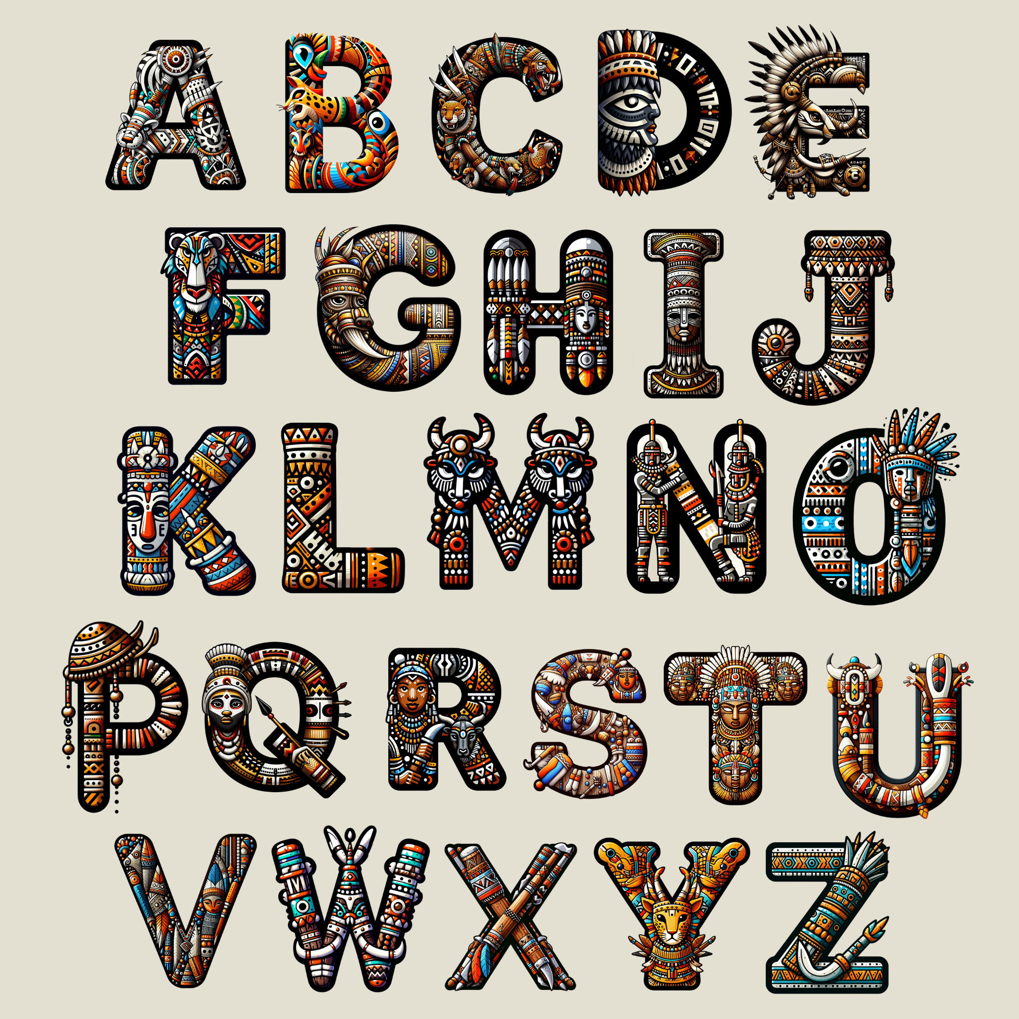 Zulu Font, Alphabet With Zulu Design, Zulu Letters as Png - Etsy