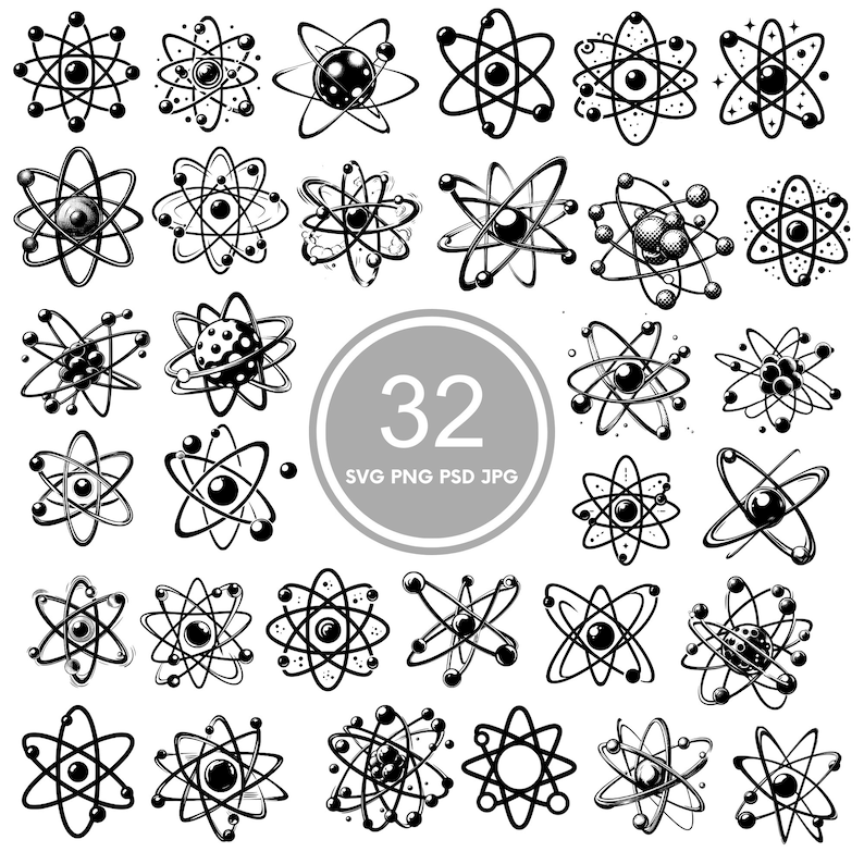 Atom SVG Bundle, 32 Atom Designs, PNG - Etsy