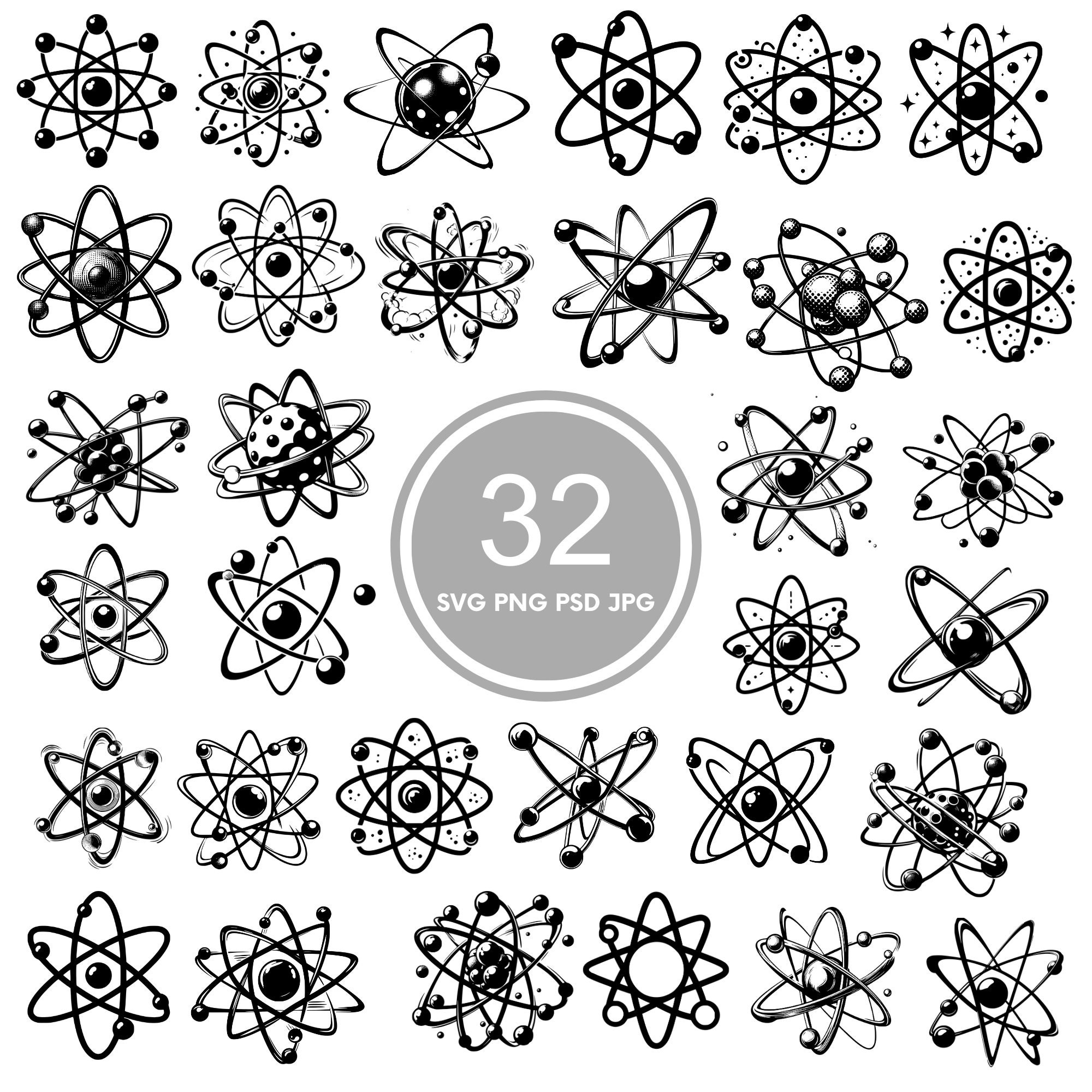 Atom SVG Bundle, 32 Atom Designs, PNG - Etsy
