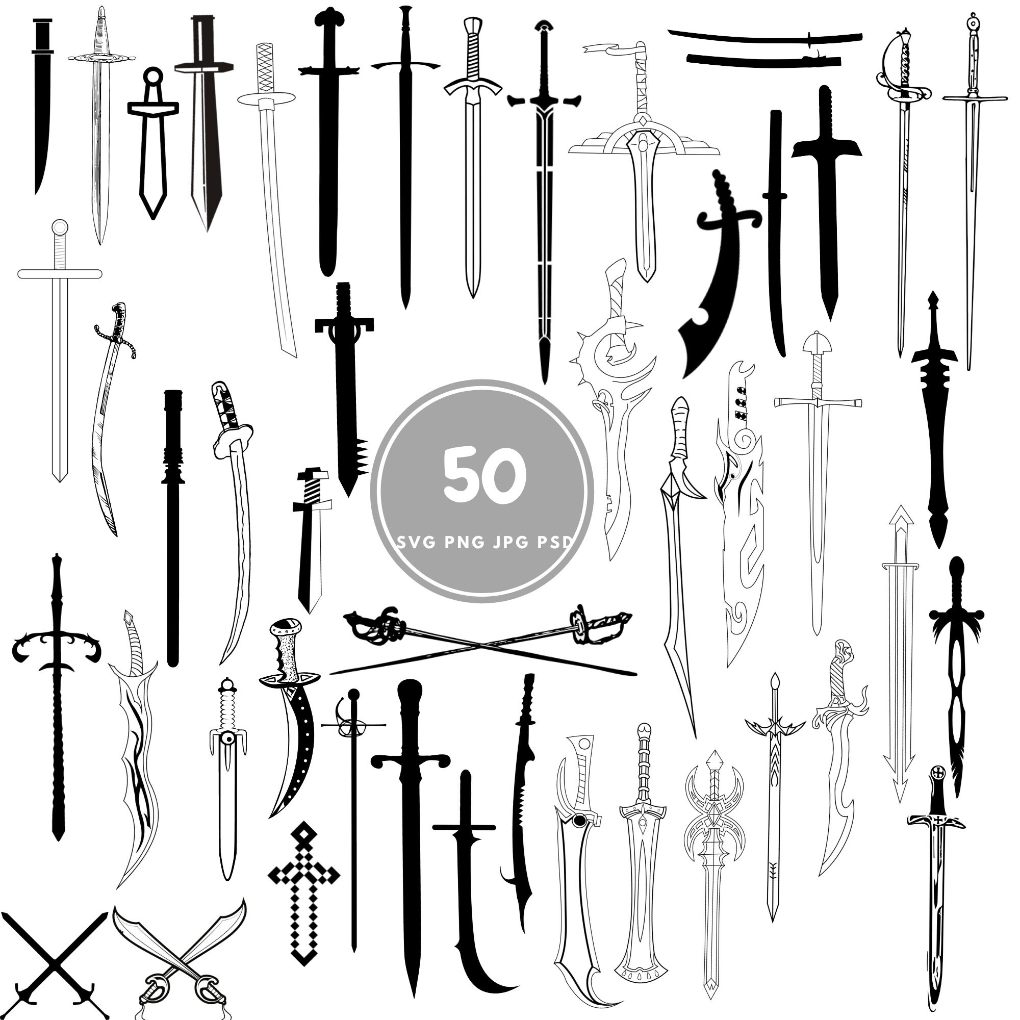 Sword SVG, 50 Sabre PNG, Cricut, Silhouette - Etsy
