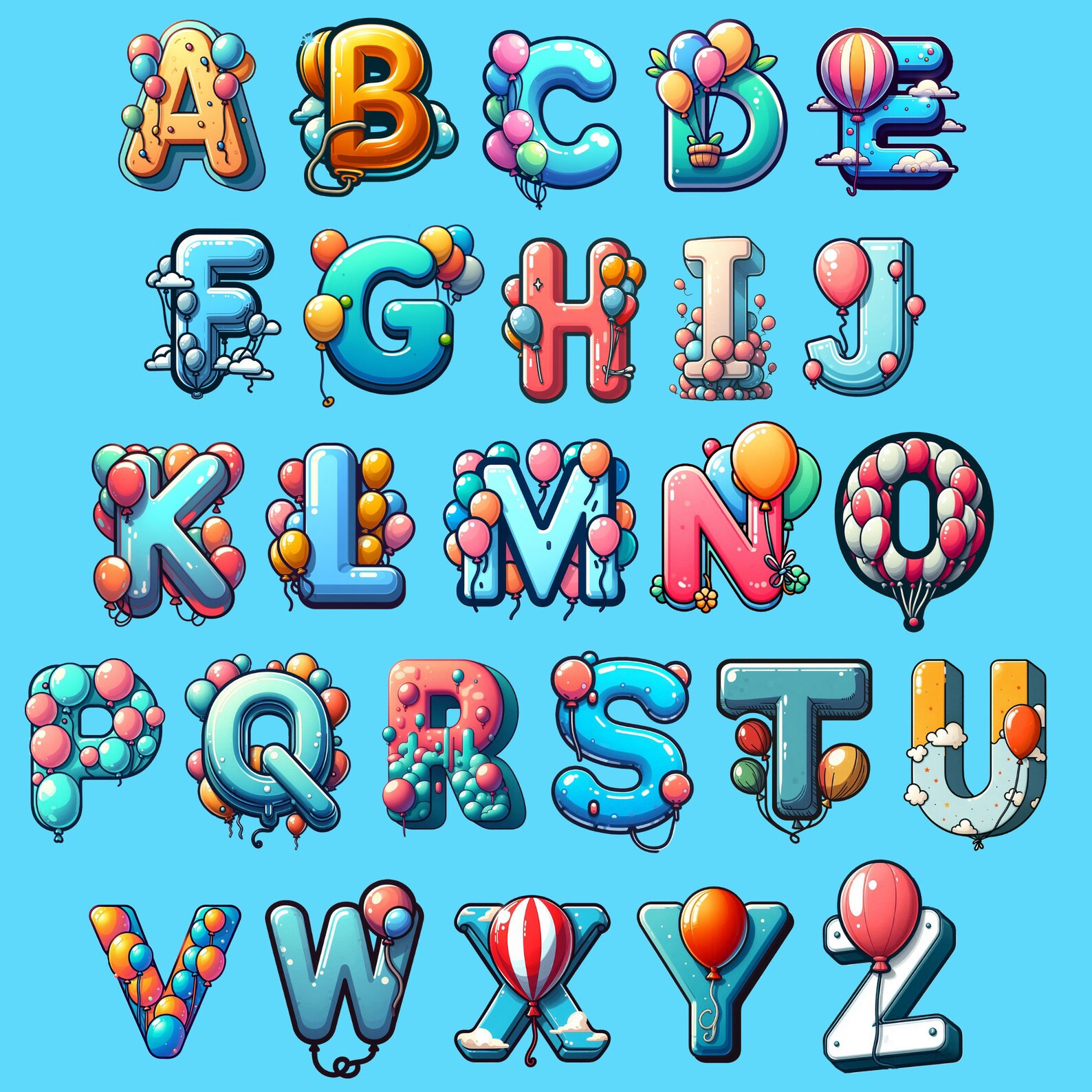 Balloon Font, Alphabet With Party Design, Fun Letters as Png - Etsy