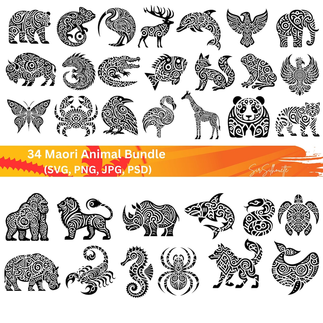 Maori Animal SVG Bundle, 34 Maori Designs, PNG, PSD - Etsy