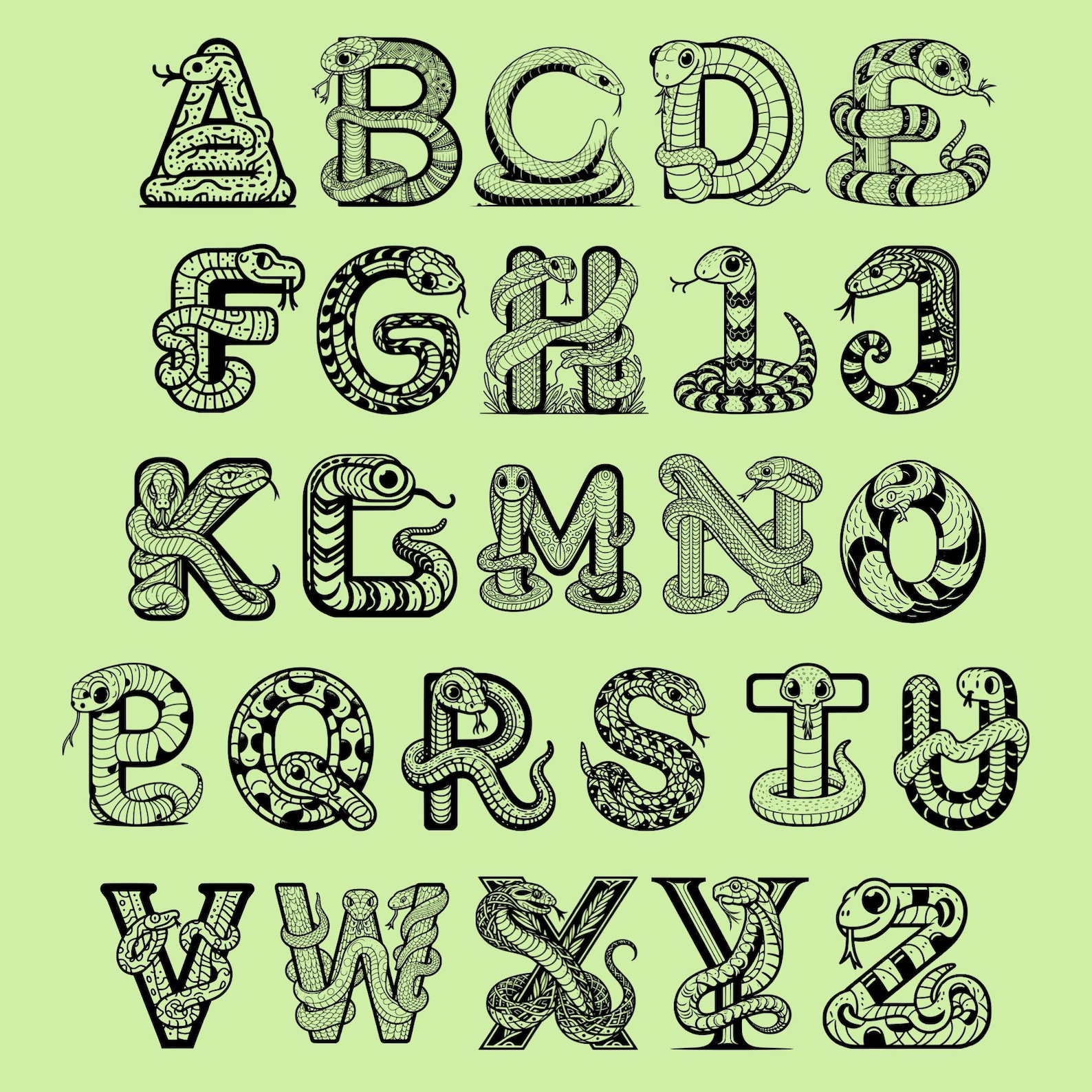 Coloriages de l'alphabet serpent au format PNG – Lettres serpent pour ...