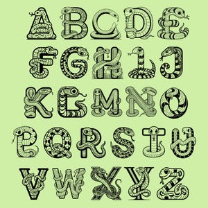 Snake Alphabet Coloring PNG – Slithery Letters for Kids - Etsy