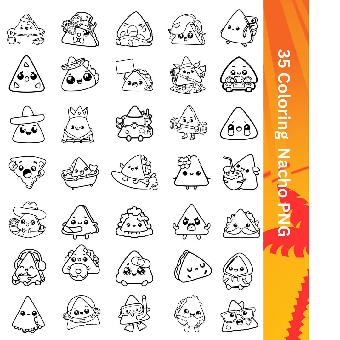 Cute Nachos for Coloring Book - PNG Files to Download - Etsy