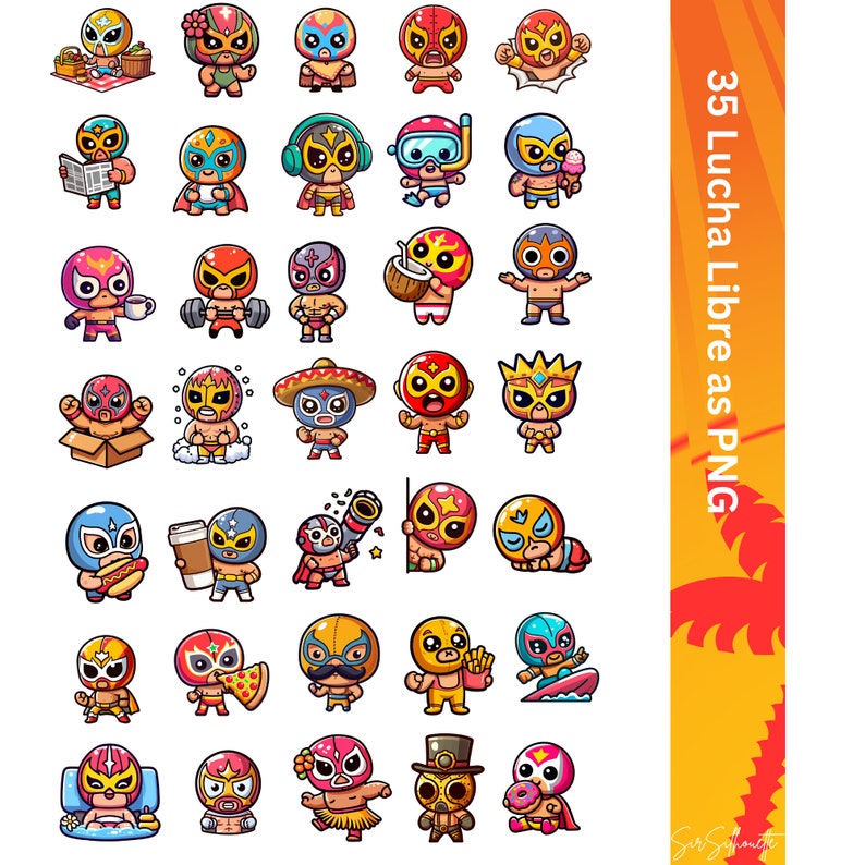 Cute Lucha Libre Digital Design for Stickers - PNG Files to Download - Etsy