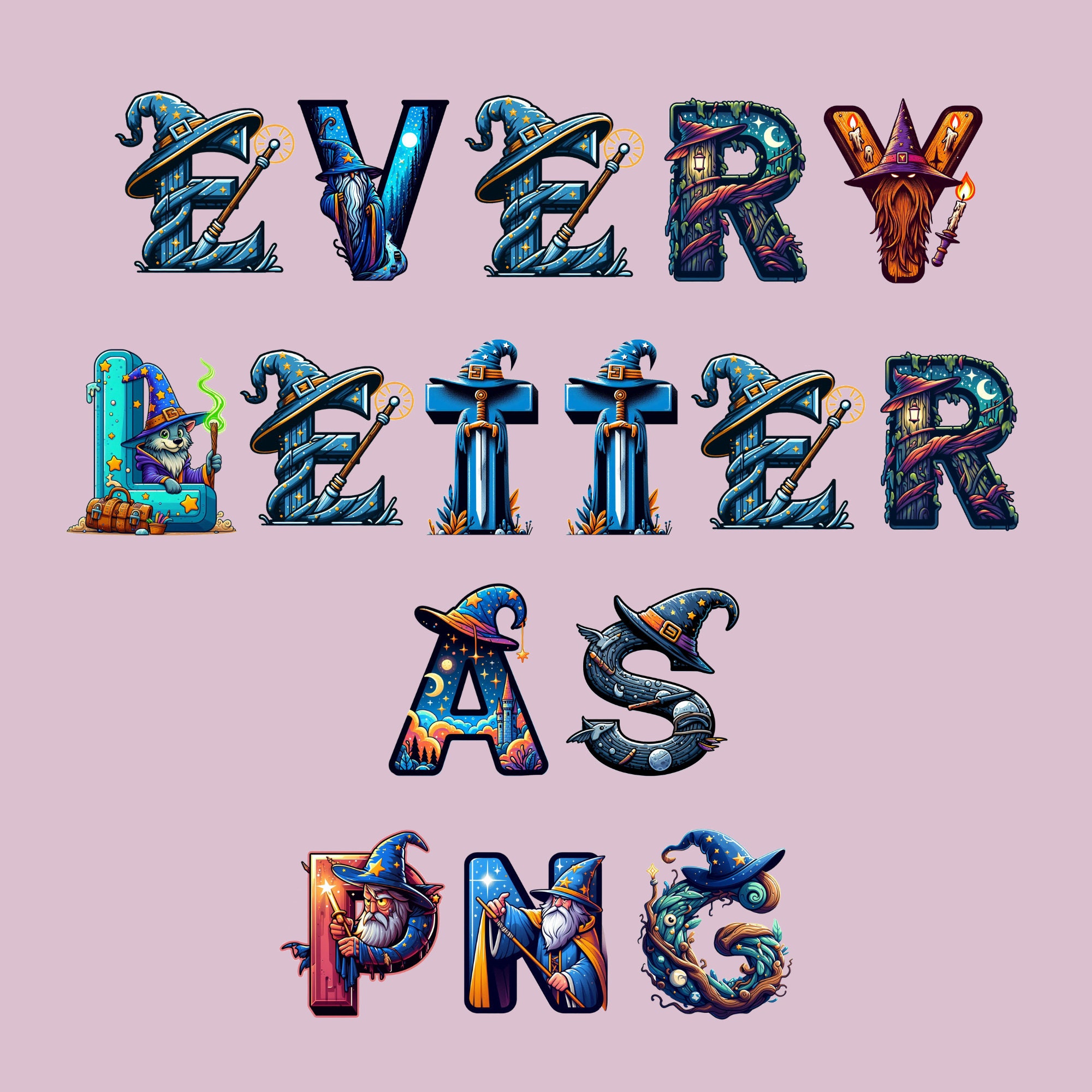 Wizard Font, Alphabet With Magic Design, Sorcerer Letters as Png - Etsy