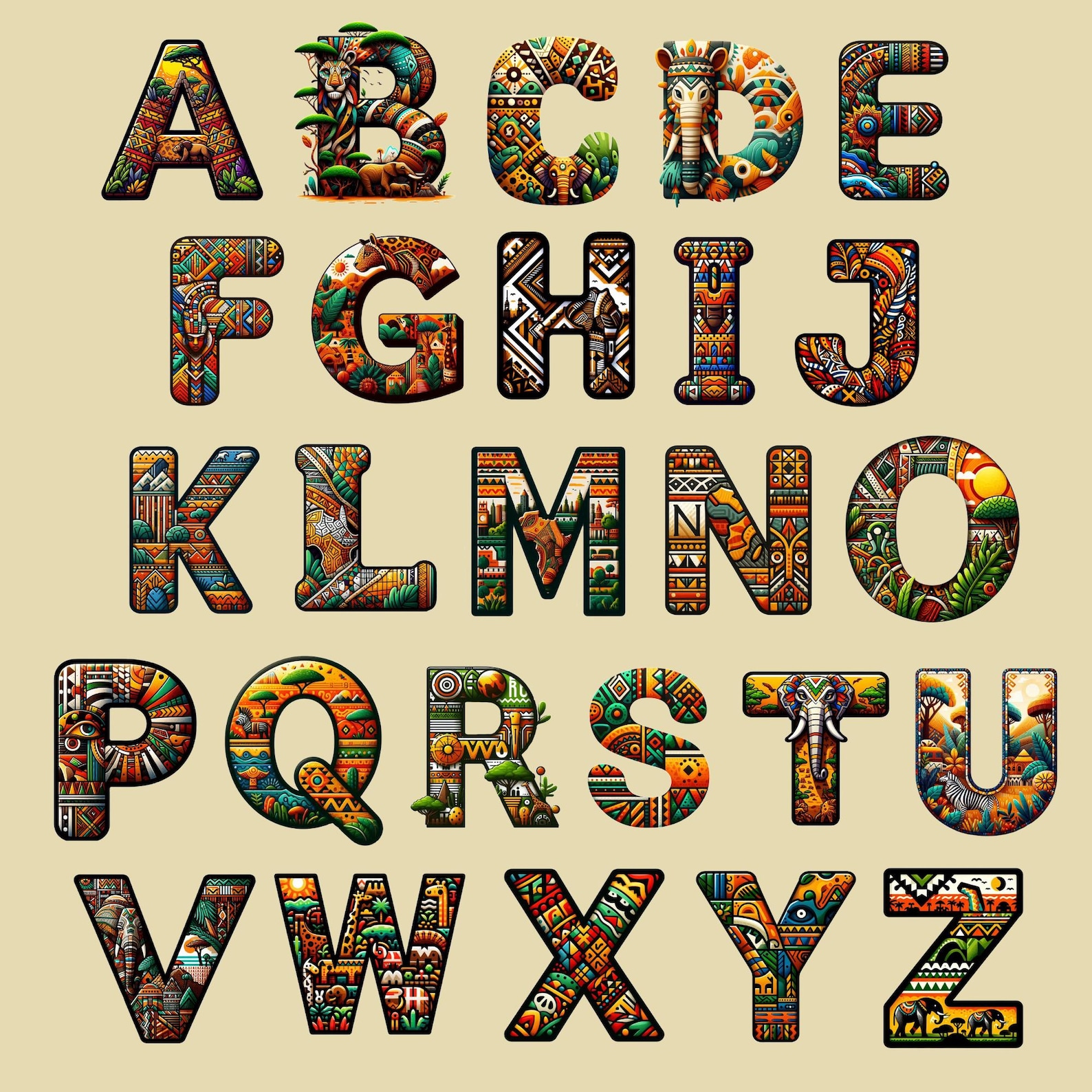 Africa Font, Alphabet With Africa Design, Africa Letters as Png - Etsy