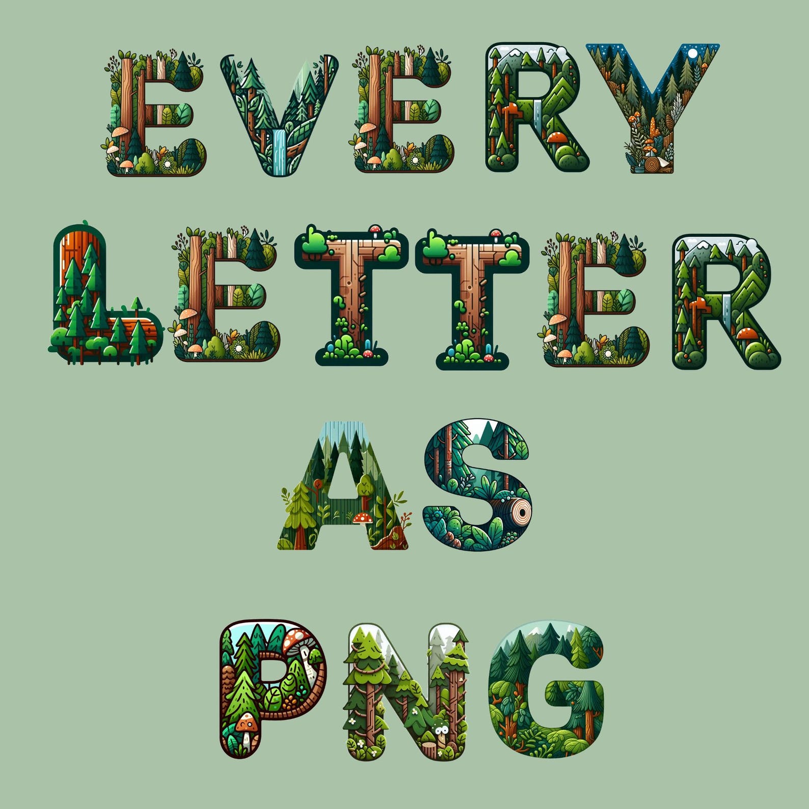 Forest Alphabet Clipart, Woodland Letters PNG, Pine Tree Sublimation ...