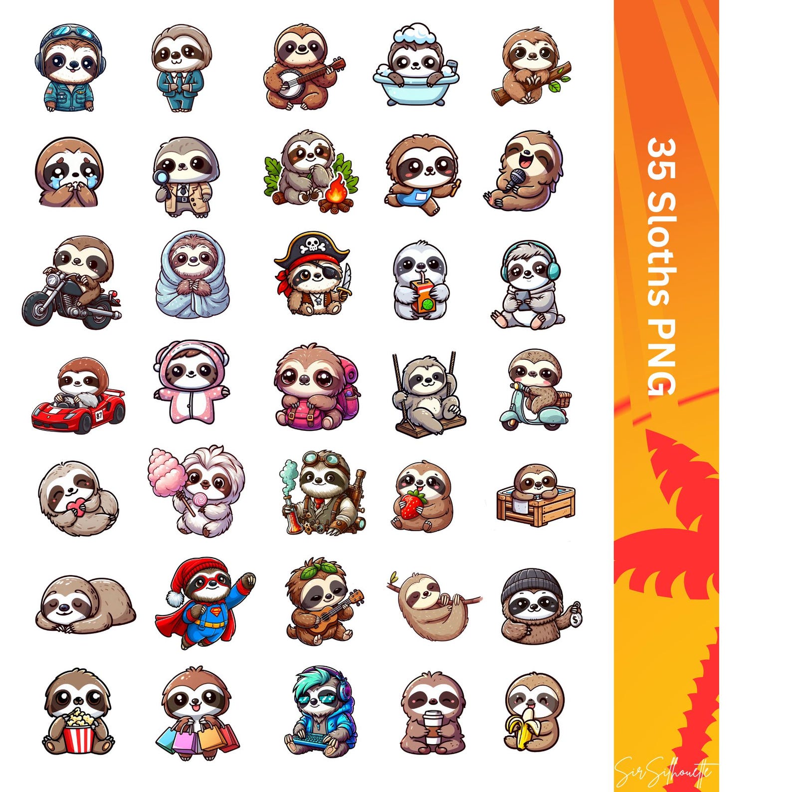 Cute Sloth Digital Design for Stickers - Etsy