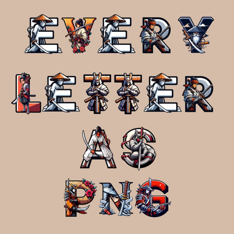 Samurai Font, Alphabet With Samurai Design, Samurai Letters as Png - Etsy