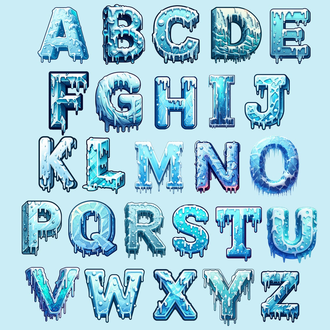 Ice Font, Alphabet With Frozen Design, Frosty Letters as Png - Etsy