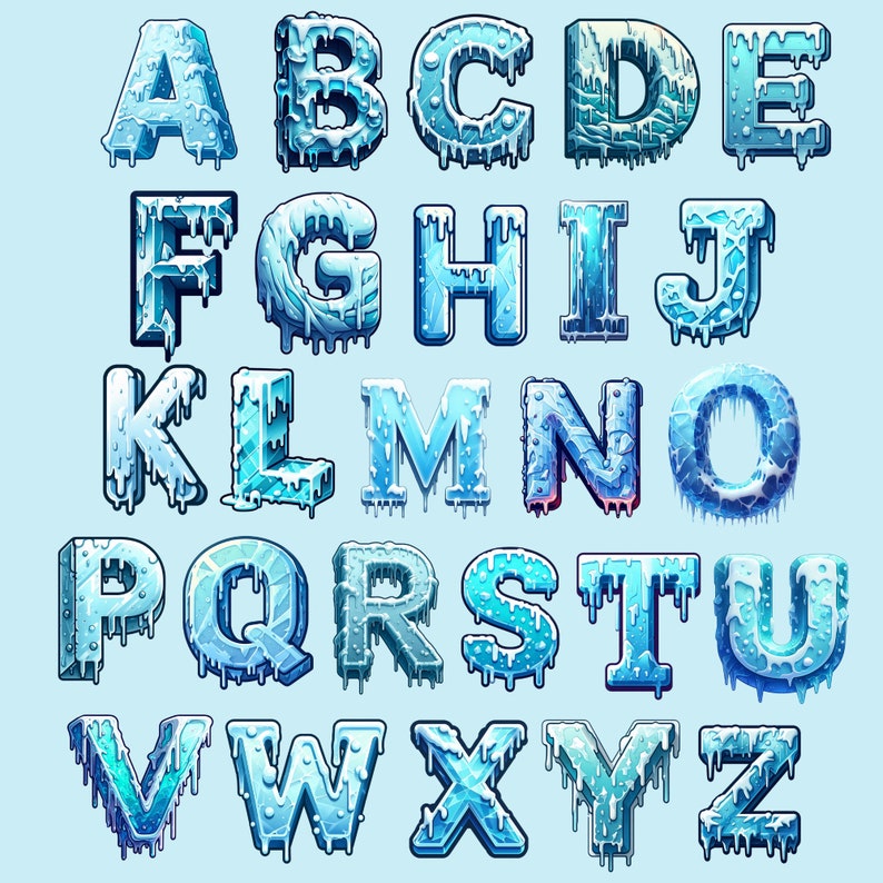 Ice Font, Alphabet With Frozen Design, Frosty Letters as Png - Etsy