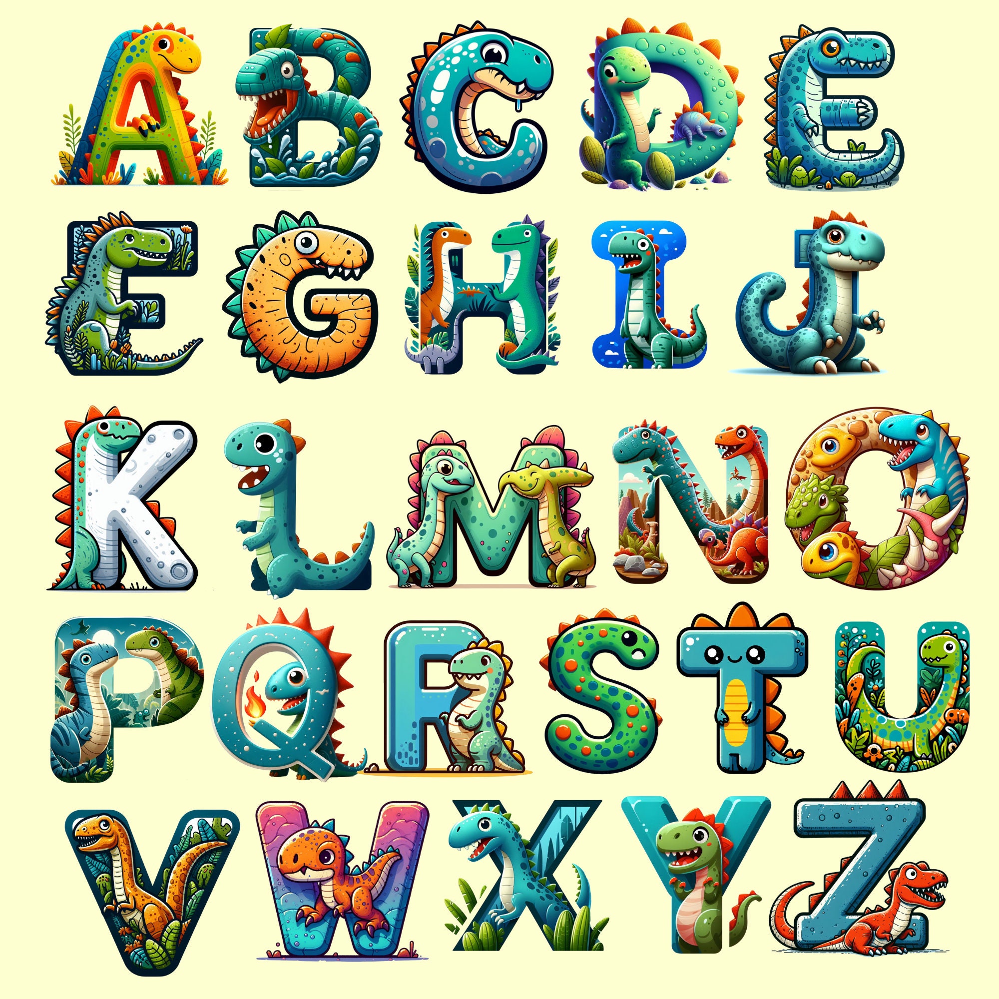 Dinosaur Alphabet Clipart, Prehistoric Letters PNG, Jurassic Reptile ...