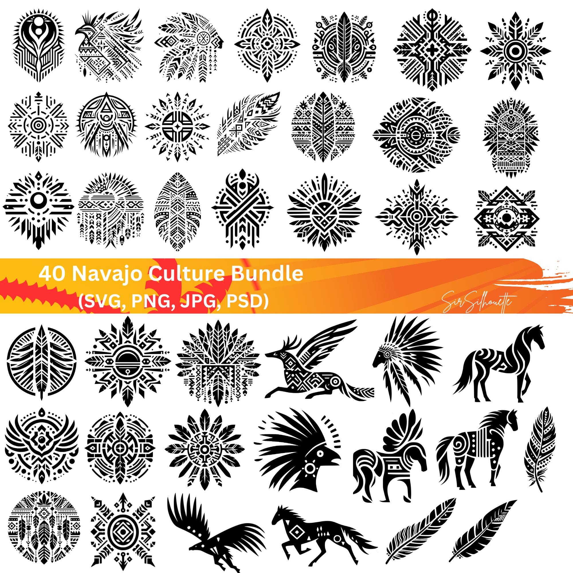 Navajo SVG Bundle, 40 Native American Designs, PNG, PSD - Etsy