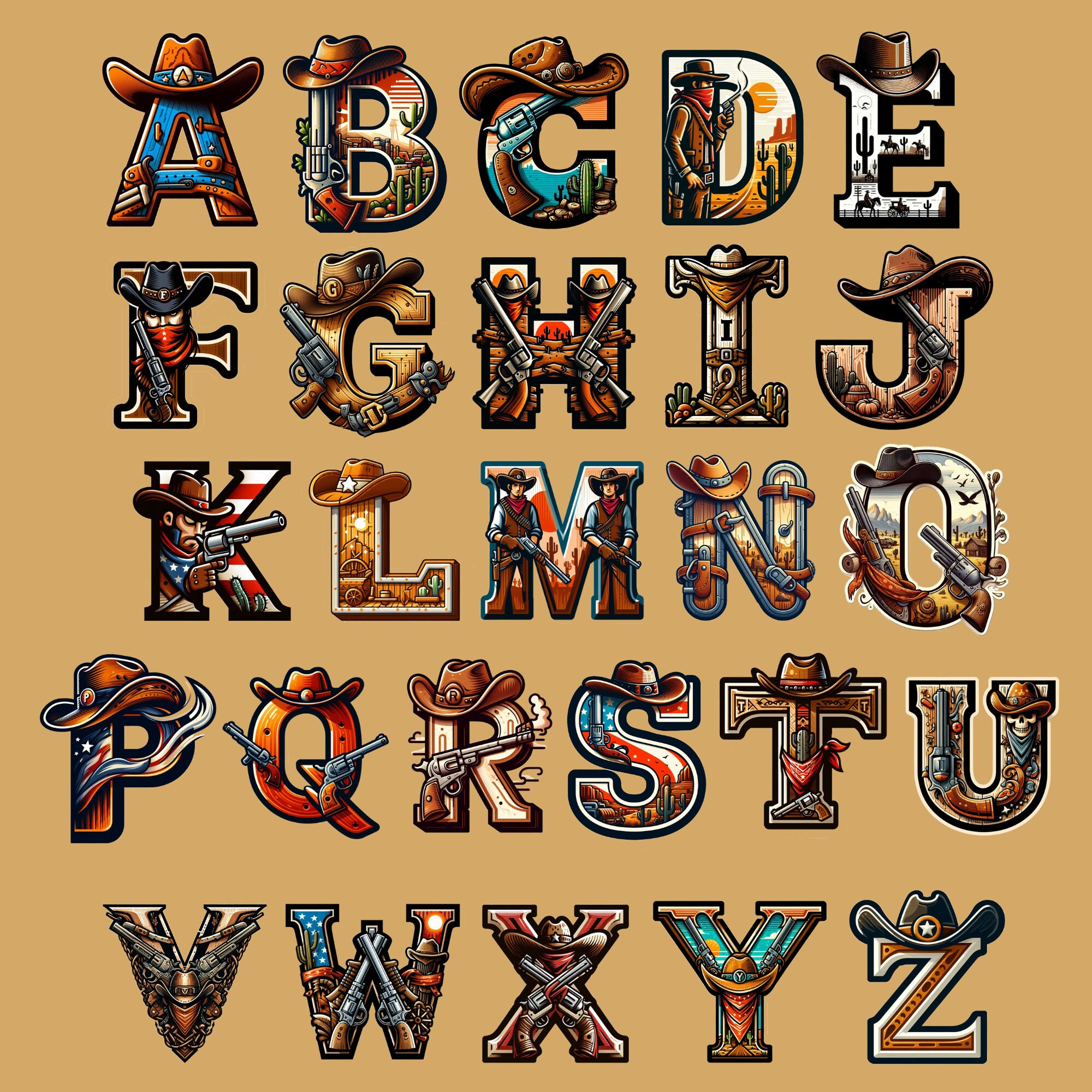 Western Font, Alphabet With Western Design, Cowboy Letters as Png - Etsy