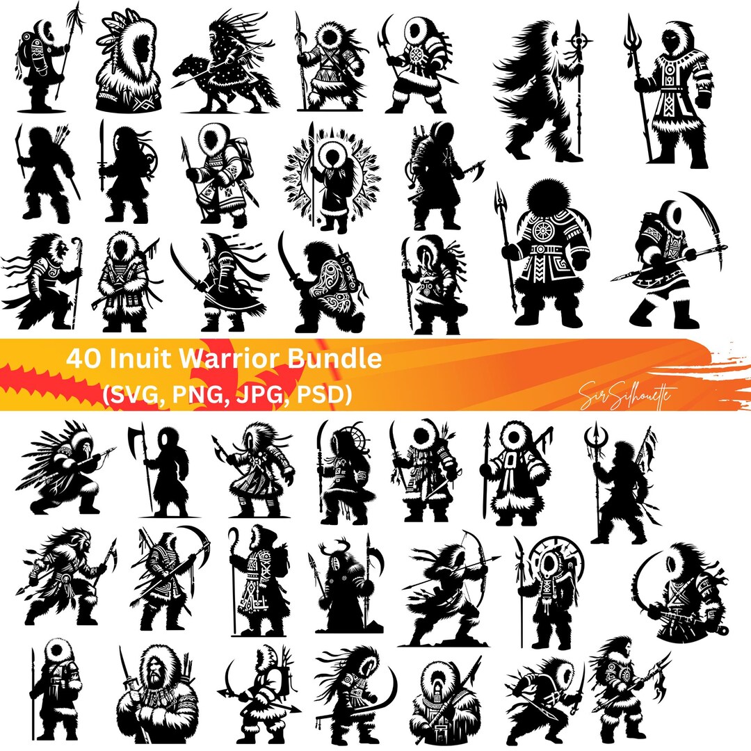 Inuit SVG Bundle, 40 Inuit Warrior Designs, PNG, PSD - Etsy