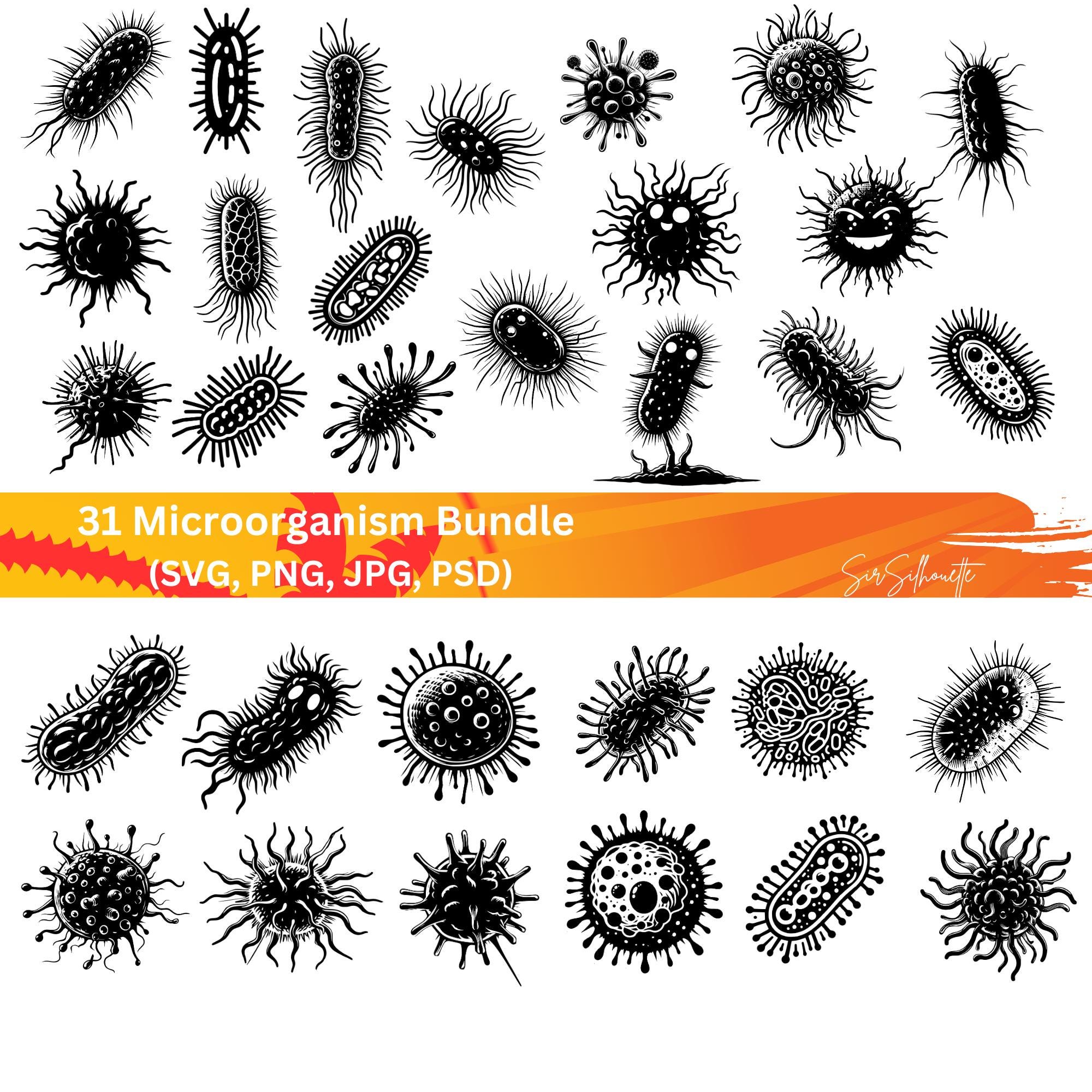 Microbes SVG Bundle, 31 Microbiology Designs, PNG, PSD - Etsy