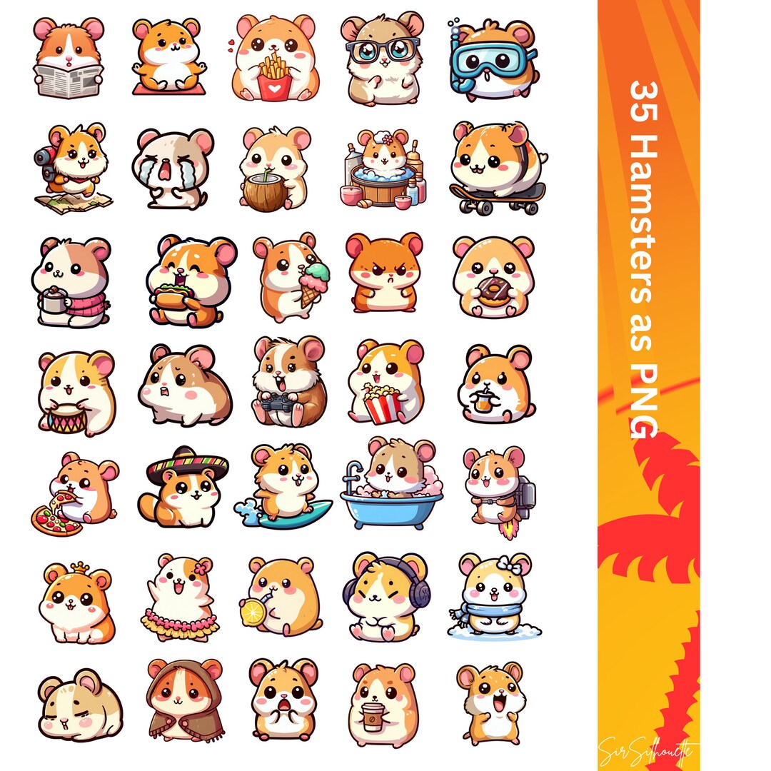 Cute Hamster Digital Design for Stickers - PNG Files to Download - Etsy