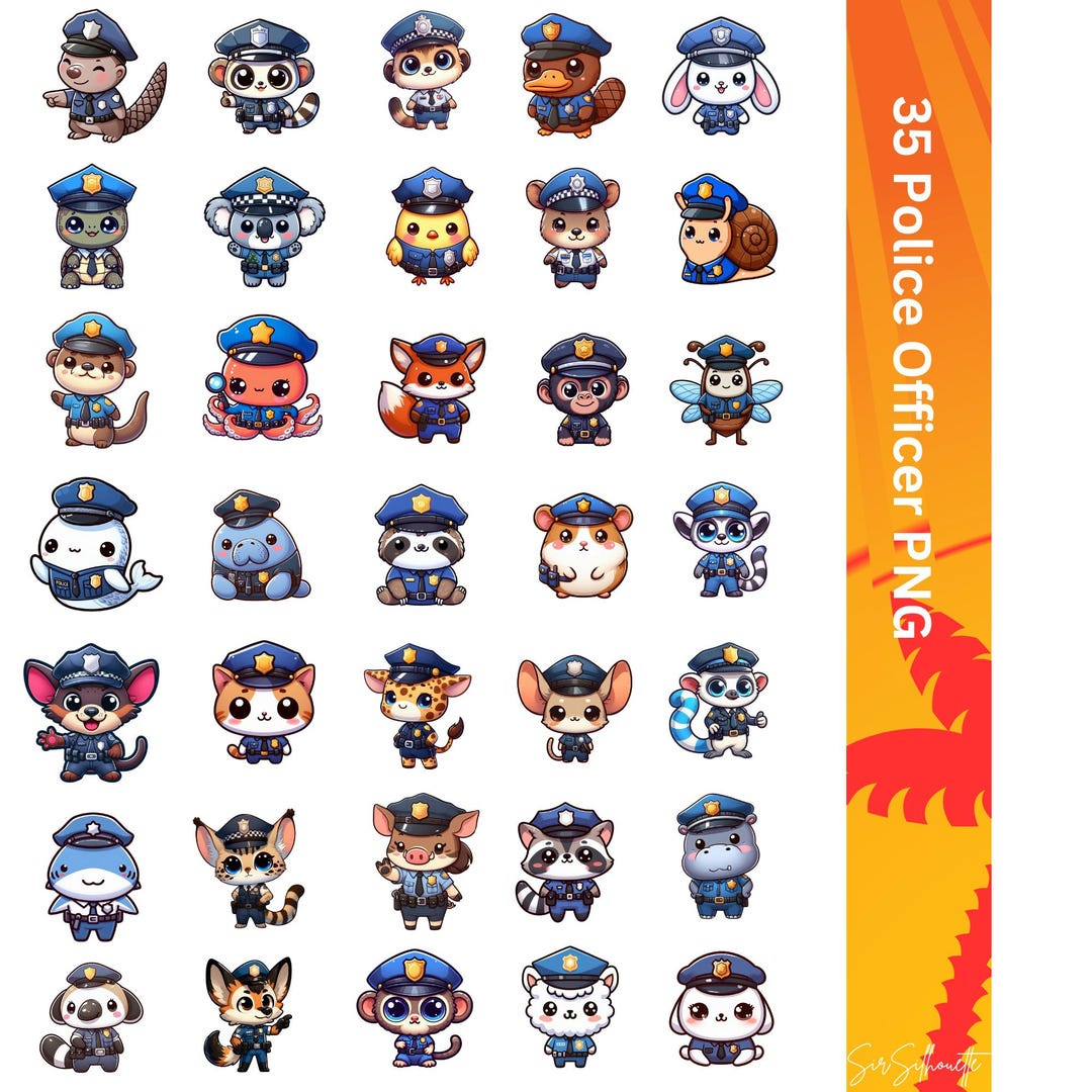 Cute Police Officer Animal Digital Design for Stickers - Etsy