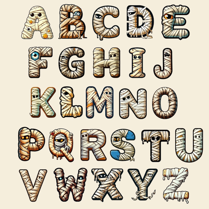 Mummy Font, Alphabet With Mummy Design, Egyptian Letters as Png - Etsy
