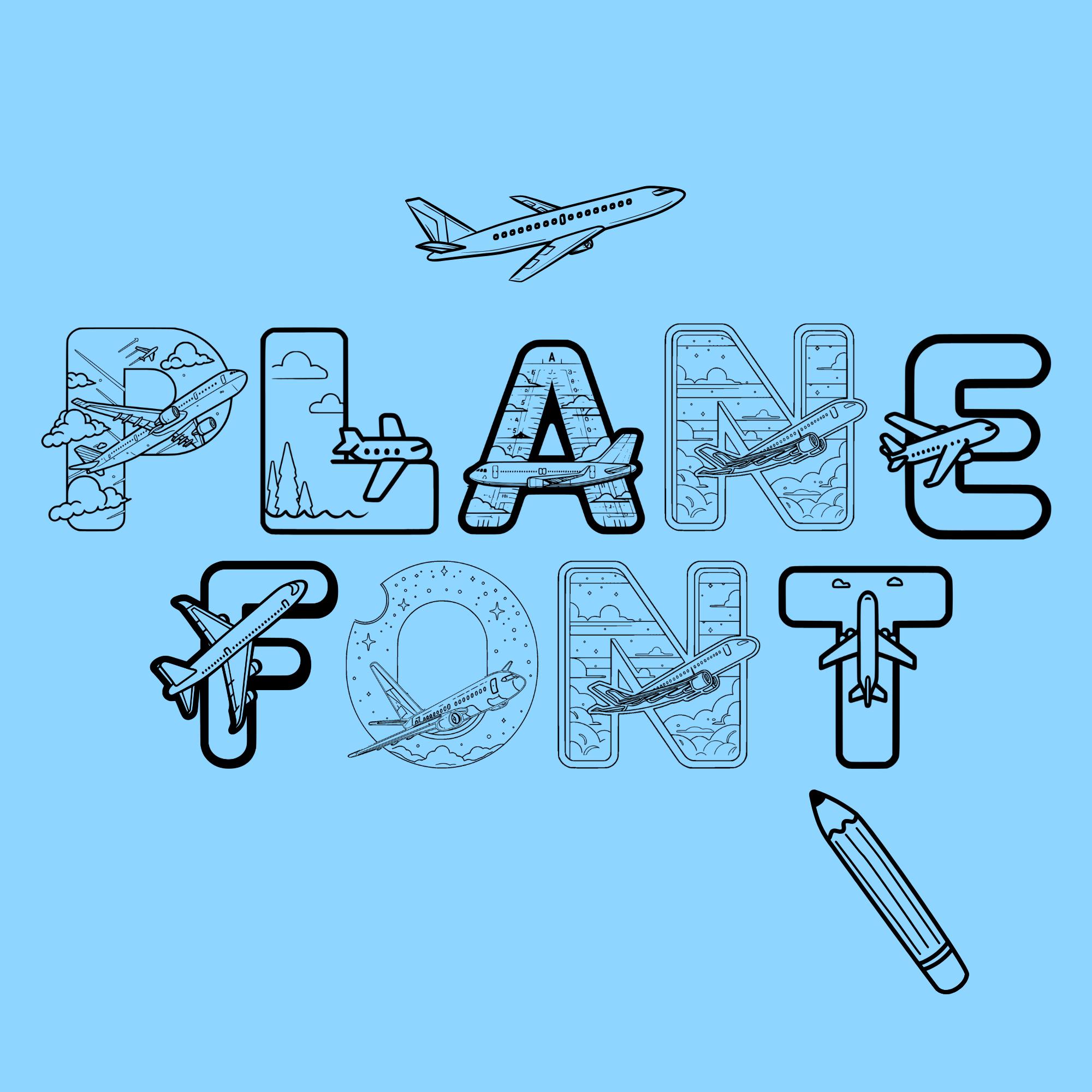 Plane Coloring Font, Alphabet With Plane Design, Plane Letters as Png ...