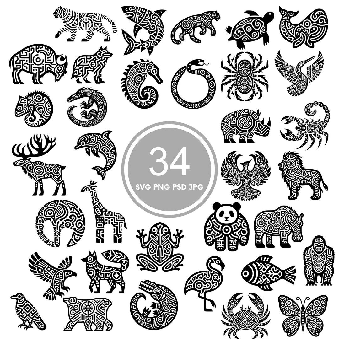 Inuit Animal SVG Bundle, 34 Inuit Designs, PNG, PSD - Etsy