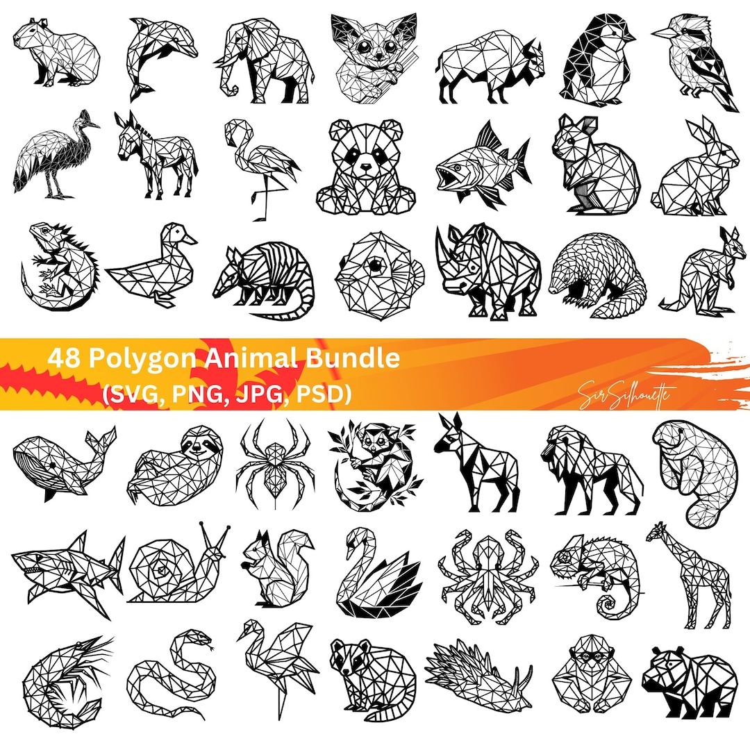 Polygon Animals SVG Bundle, 48 Geometric Animals Designs, PNG, PSD - Etsy