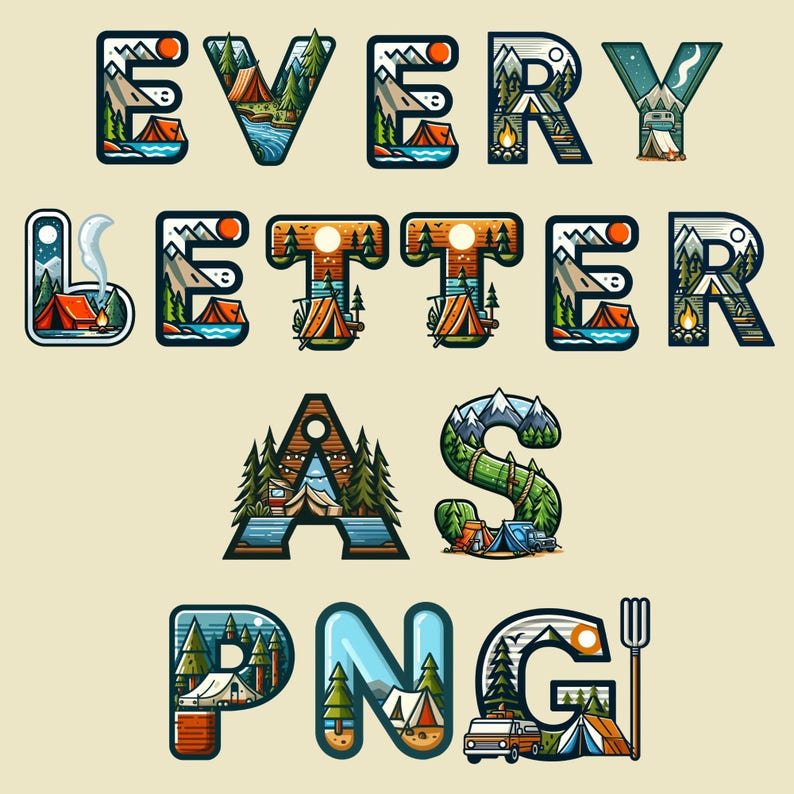Camping Alphabet PNG, Adventure Forest Letters, Outdoor Nature ...