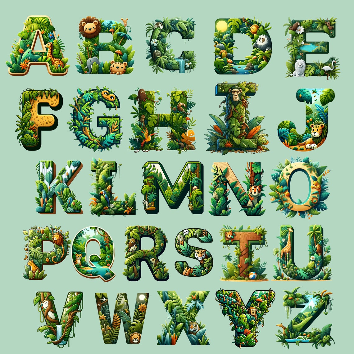 Jungle Font, Alphabet With Jungle Design, Jungle Letters as Png - Etsy