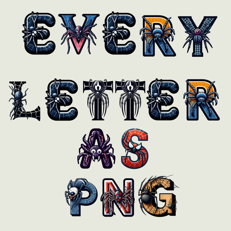 Spider Font, Alphabet With Spider Design, Spider Letters as Png - Etsy